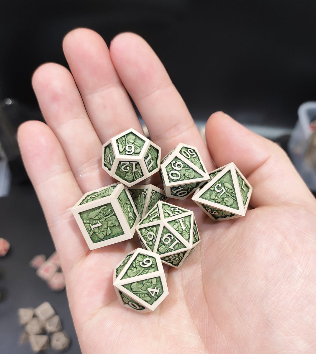 Hero Class Dice - Green [polyhedral set Sharp Edge-Handmade] – OUMCRAFT